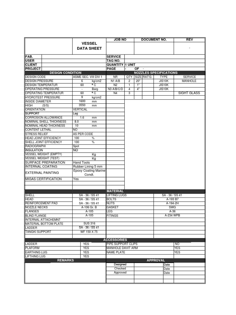Vessel Data Sheet | PDF | Manufactured Goods | Materials