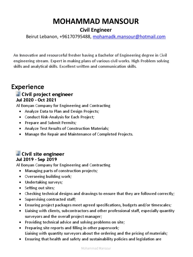 Mohammad Mansour | PDF | Engineering | Engineer