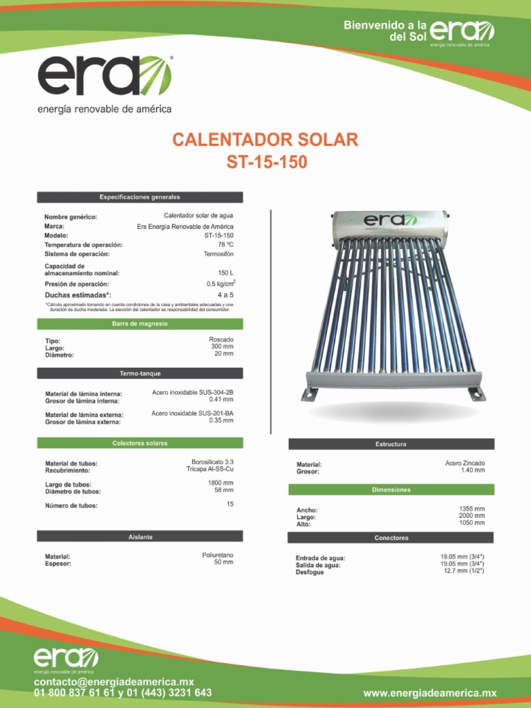 9 - Fichas - Técnicas - ST - 15 Calentador Solar de 150lts Con 12tubos ...