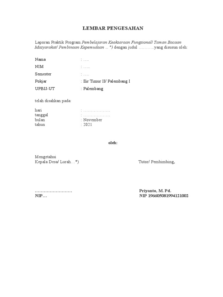 Contoh Format Lembar Pengesahan | PDF