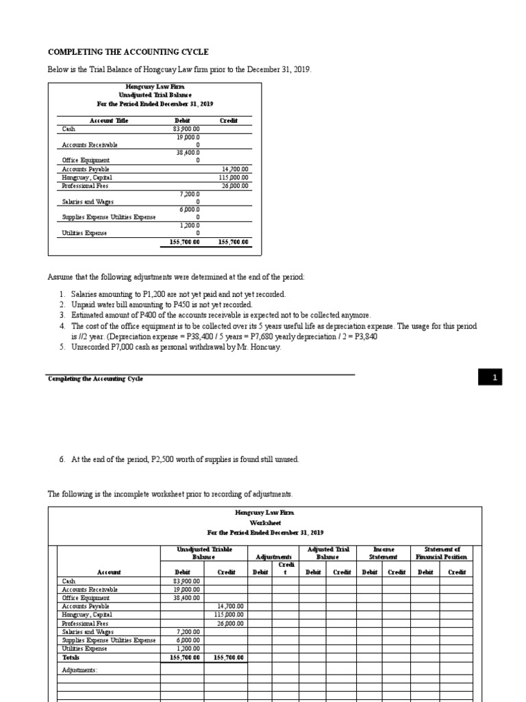 Completing The Accounting Cycle | PDF | Debits And Credits | Expense