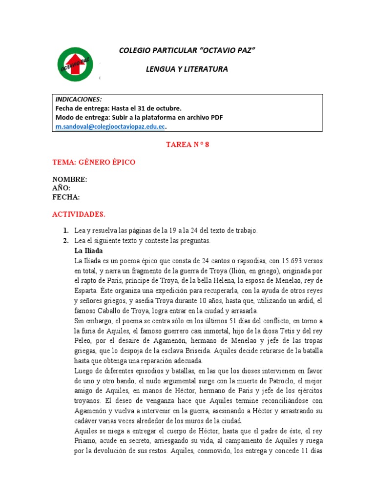 Tarea N.8 | PDF | Odiseo | Ilíada