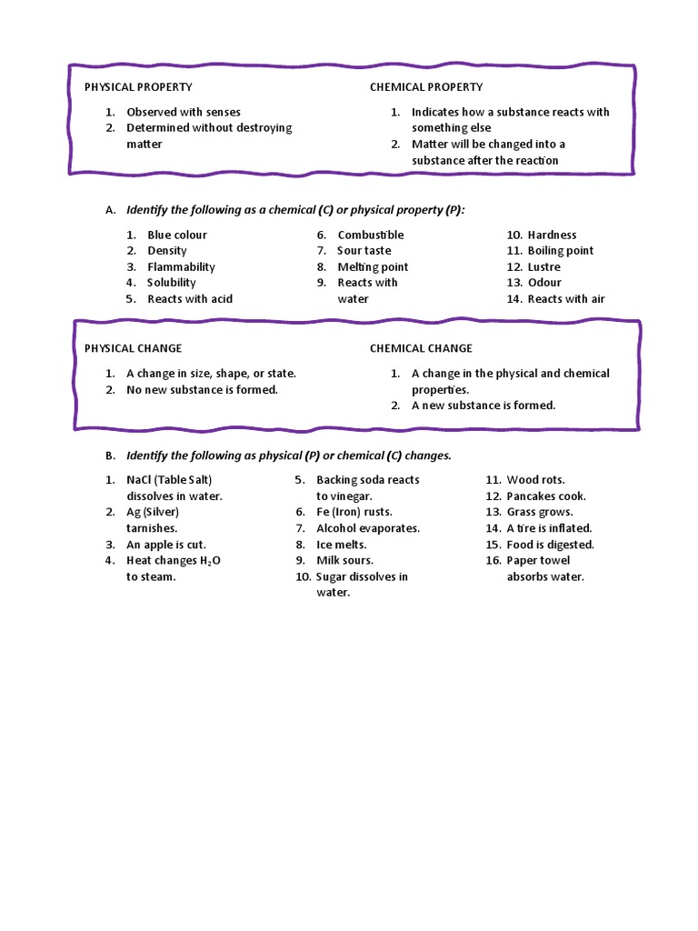Chemical Physical Property Worksheet