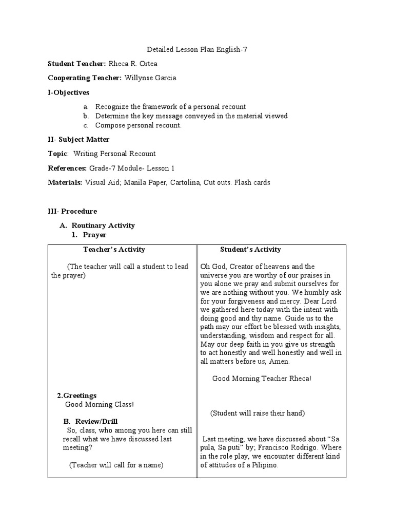Detailed Lesson Plan English | PDF | Characters In Romeo And Juliet ...