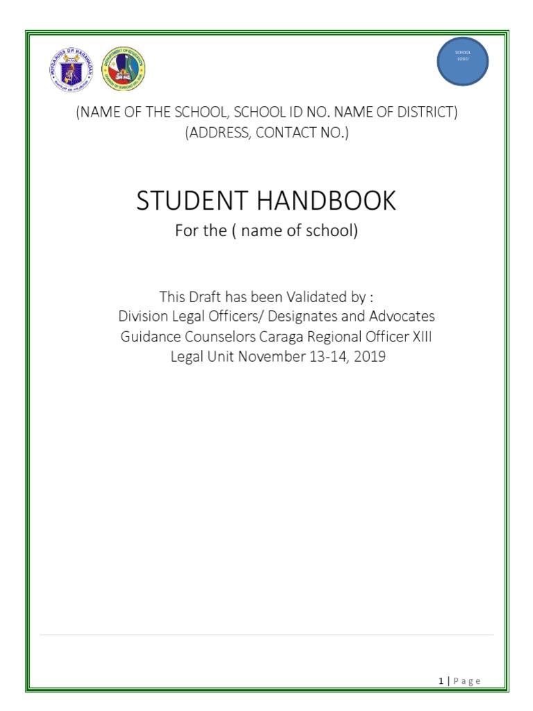 Student Handbook: (Name of The School, School Id No. Name of District ...