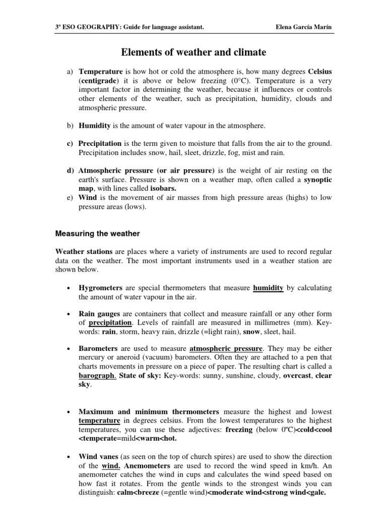 Elements of Climate | PDF | Weather | Rain
