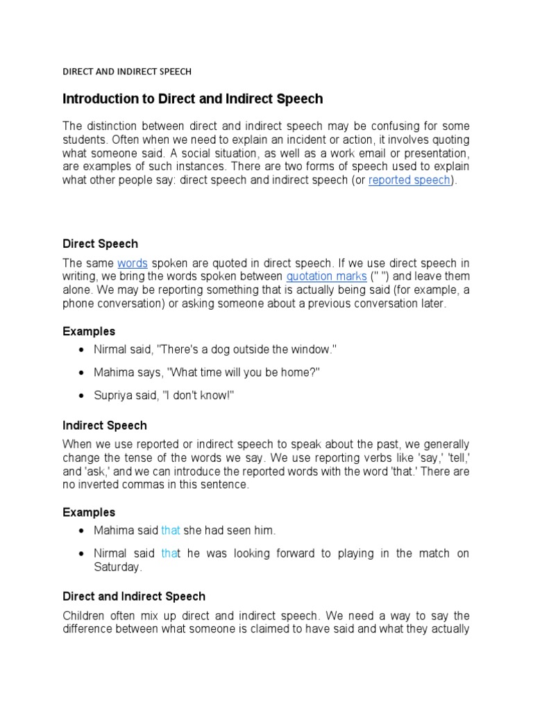 Direct vs. Indirect Speech Guide | PDF | Grammatical Tense | Verb
