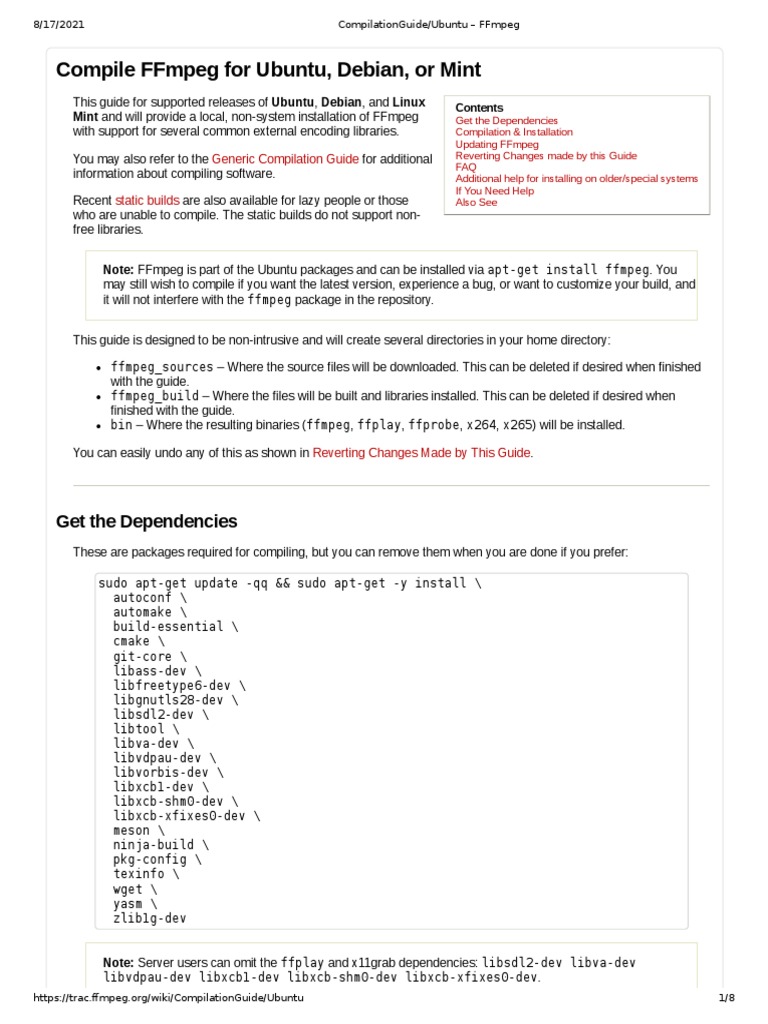 CompilationGuide - Ubuntu - FFmpeg | PDF | Utility Software | Computer Architecture