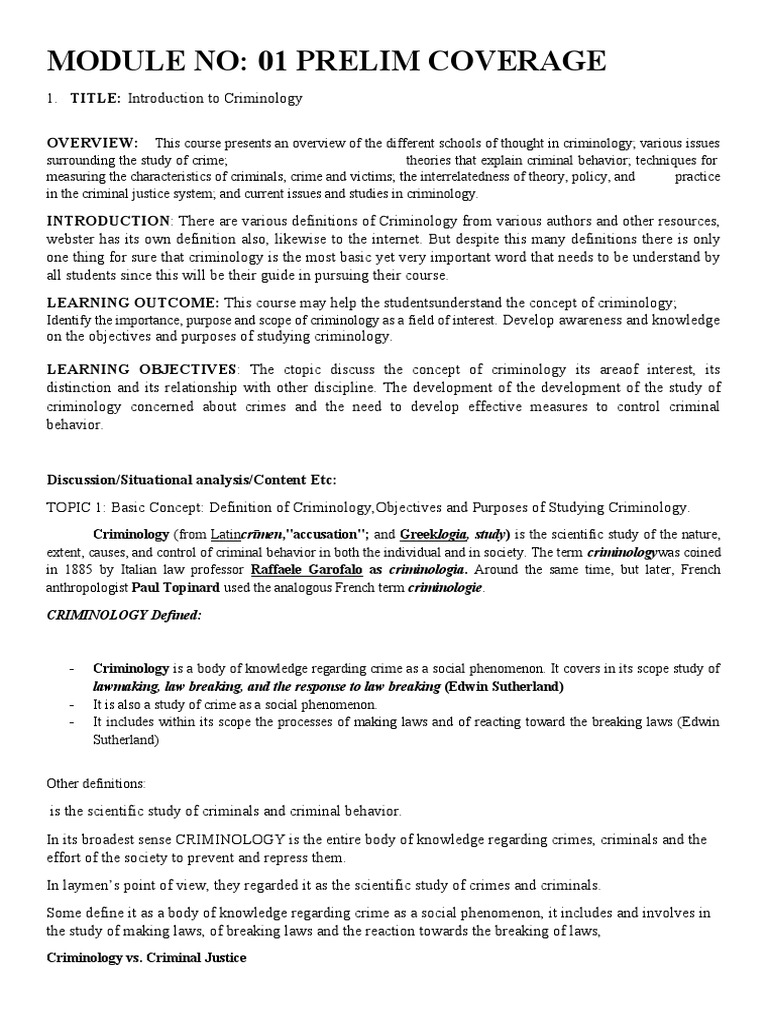 Module - Prelim | PDF | Criminology | Crime & Violence