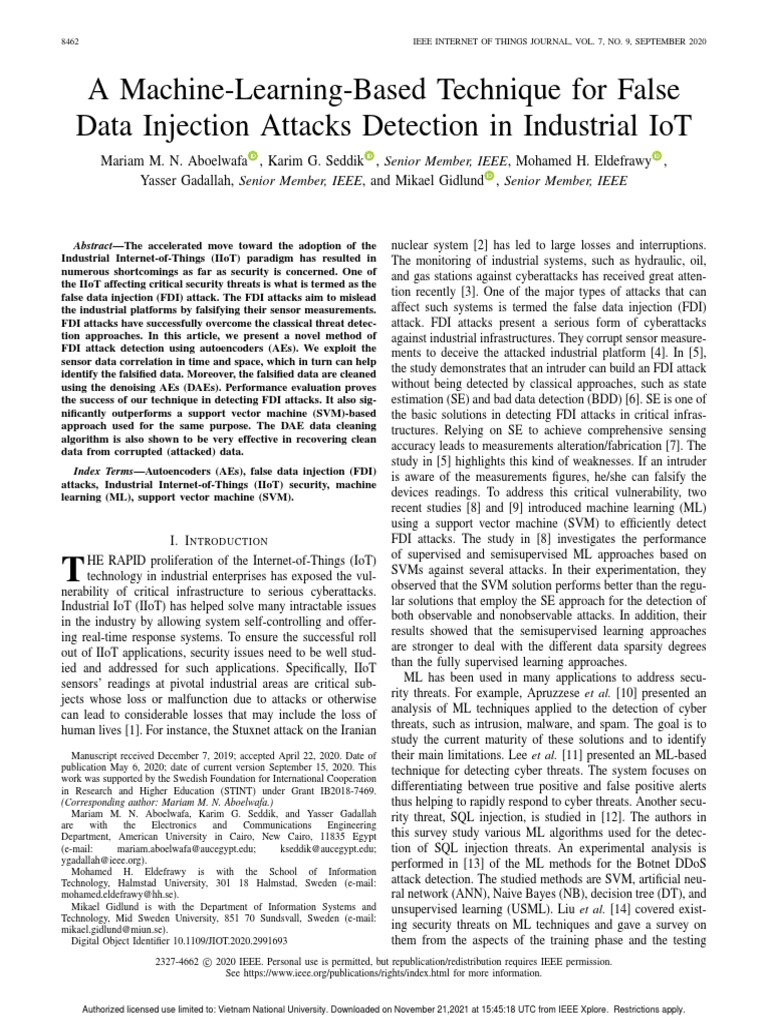 Machine learning detects false IoT data | PDF | Cybernetics ...