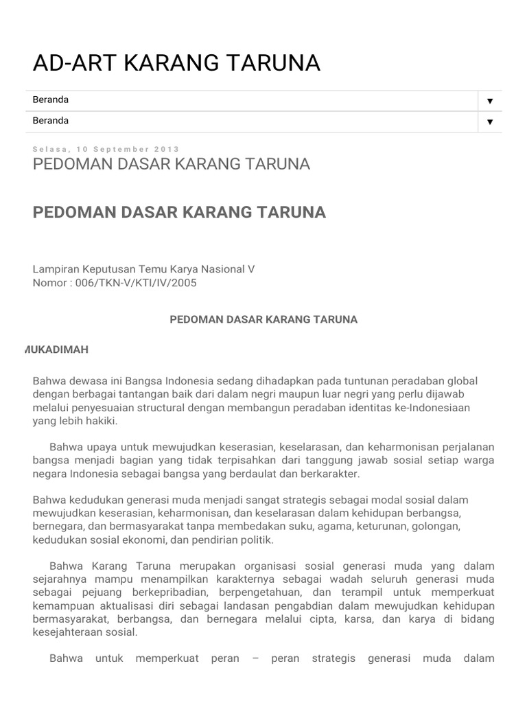 Ad-Art Karang Taruna - Pedoman Dasar Karang Taruna | PDF