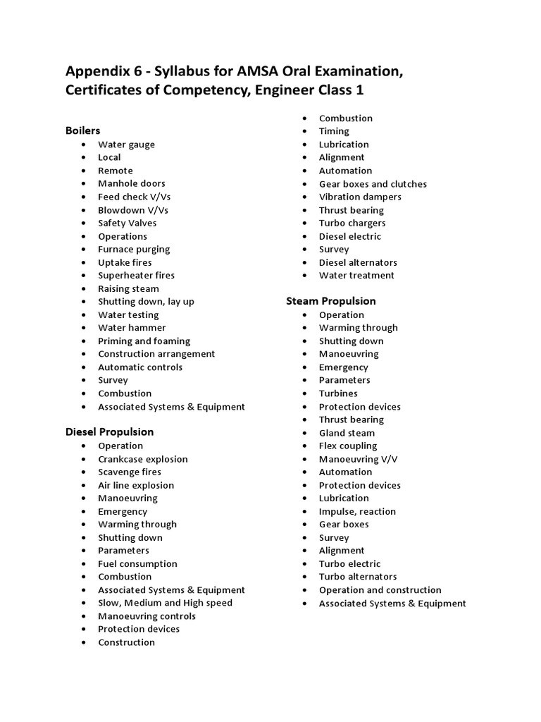 Appendix 6 - Syllabus For AMSA Oral Examination, Certificates of ...