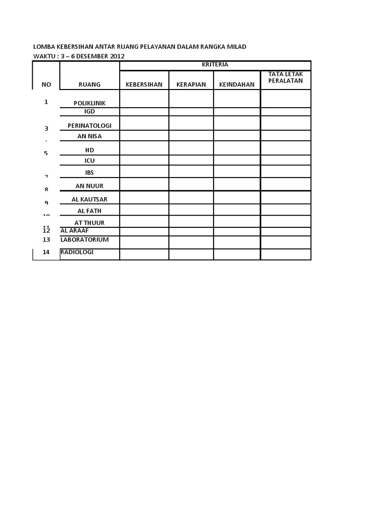Format Penilaian Lomba Kebersihan | PDF