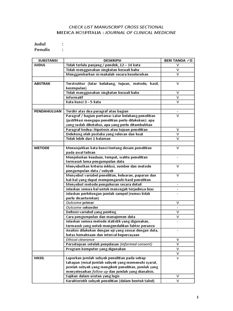 Check List Cross Sectional | PDF