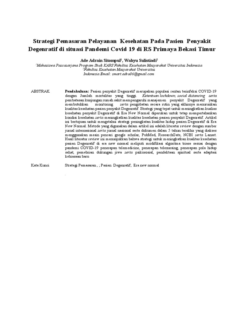 Strategi Kesehatan Pasien Degenratif di Era New Normal | PDF