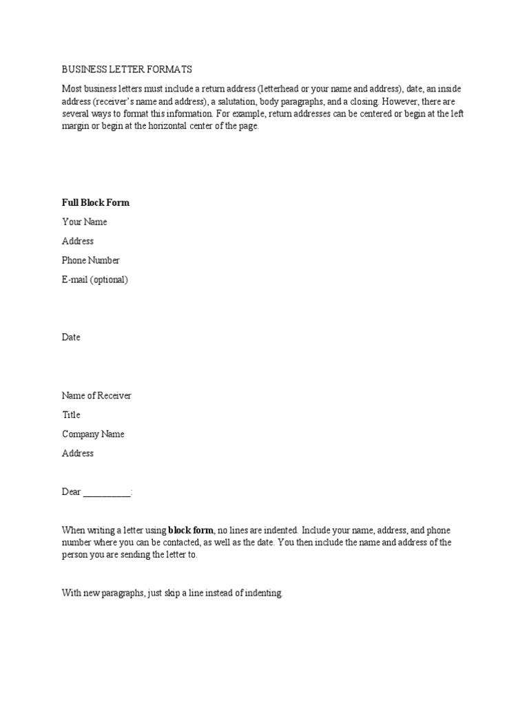 Business Letter Formatting Guide | PDF | Paragraph | Communication