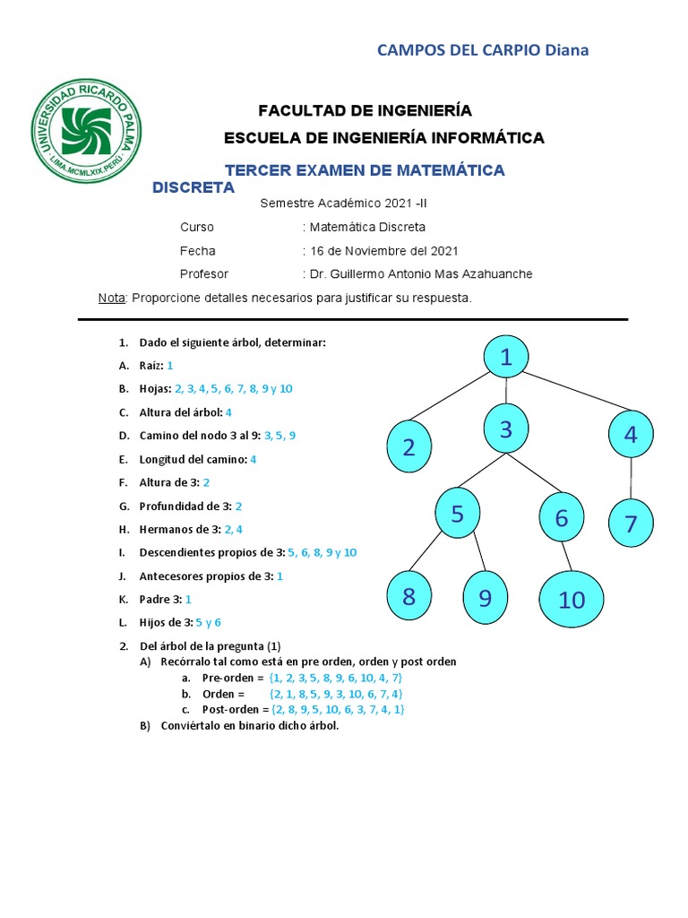 Examen Matemática Discreta 2021-II | PDF | Matemáticas | Conceptos matemáticos