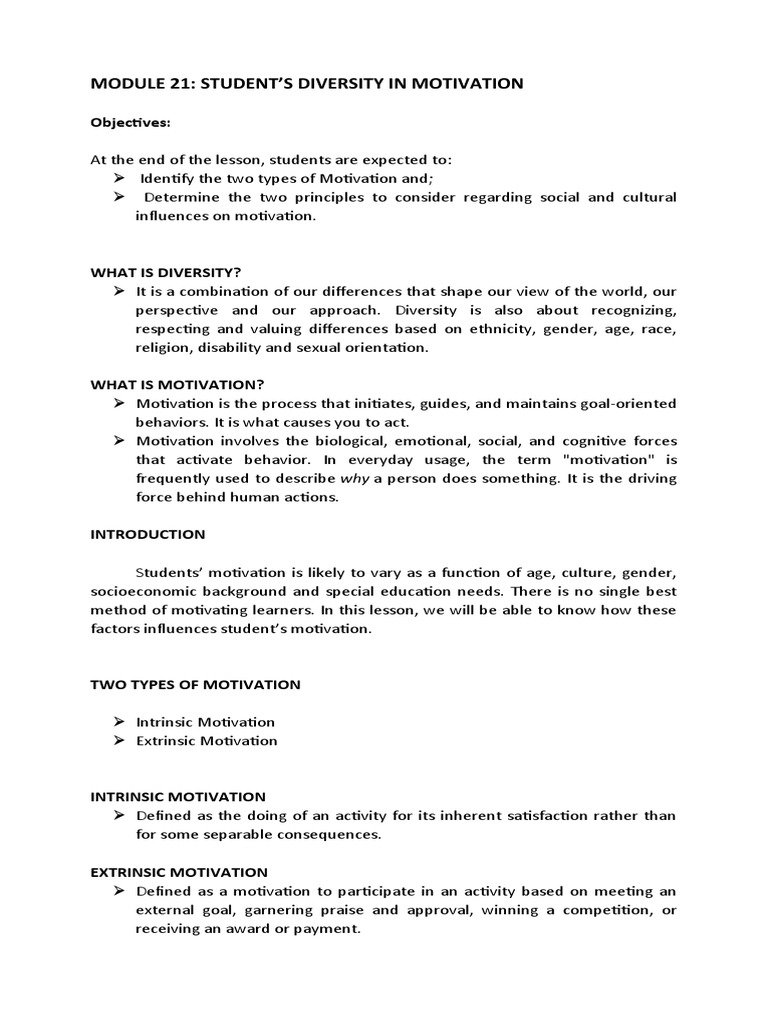 Module 21 Handouts | PDF | Motivation | Motivational