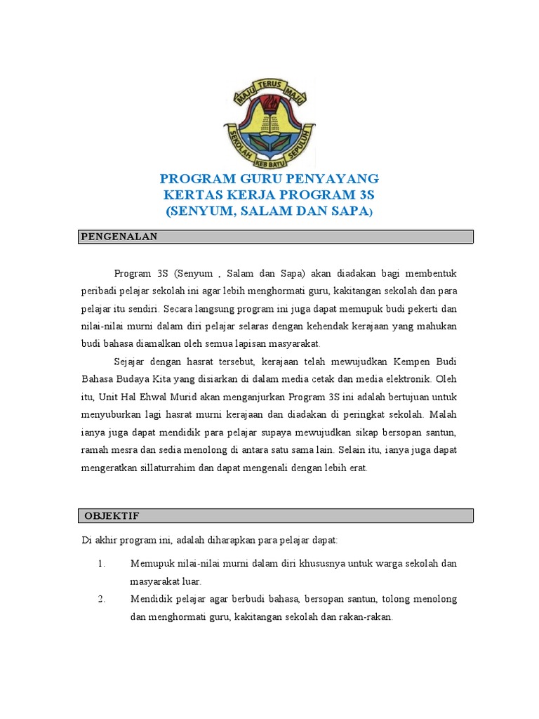 Kertas Kerja Program 3s | PDF