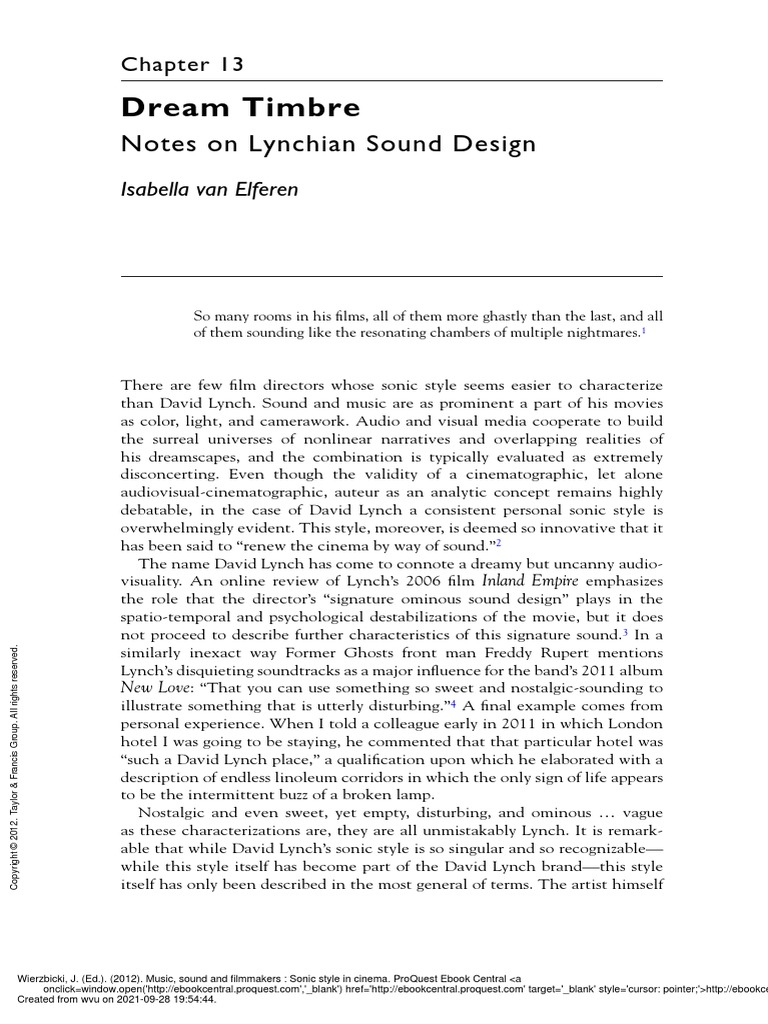 Dream Timbre: Notes On Lynchian Sound Design | PDF | Dream