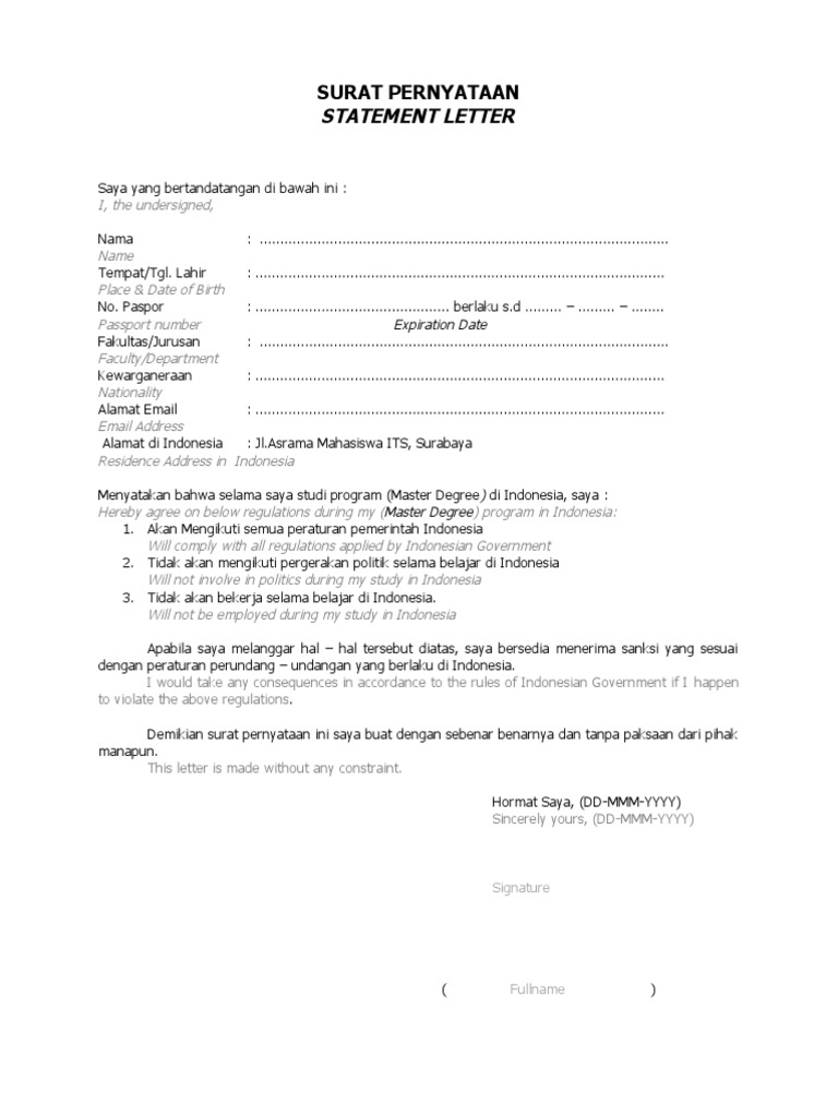 Statement Letter Master | PDF