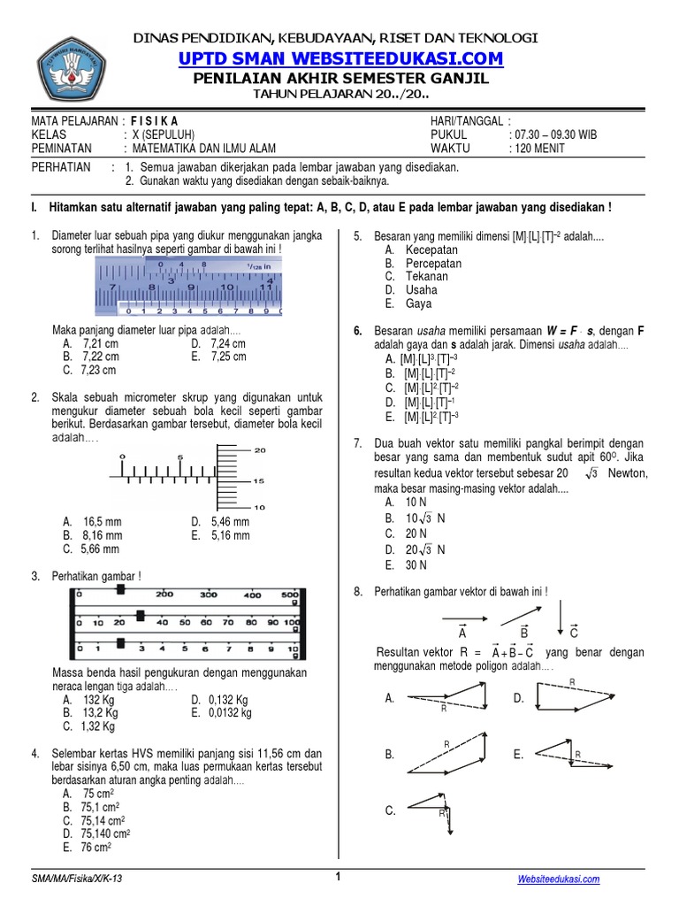 SOAL PAS FISIKA KELAS X K13 Versi 2 | PDF