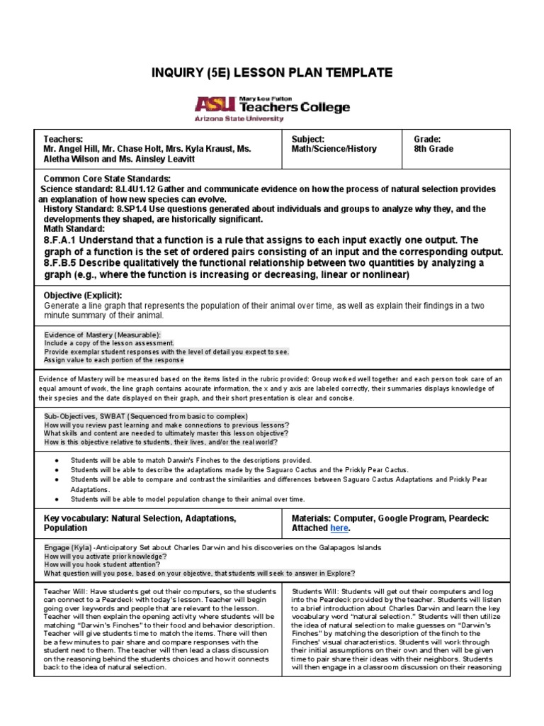 Inquiry (5E) Lesson Plan Template | PDF | Teachers | Learning