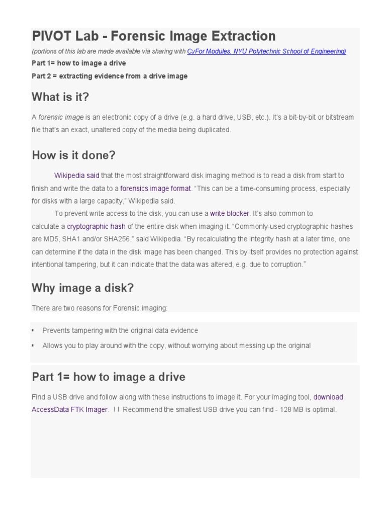 PIVOT Lab - Forensic Image Extraction: What Is It? | PDF | Computer File | Usb Flash Drive