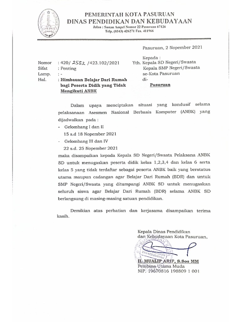 Himbauan BDR Selama ANBK SD | PDF