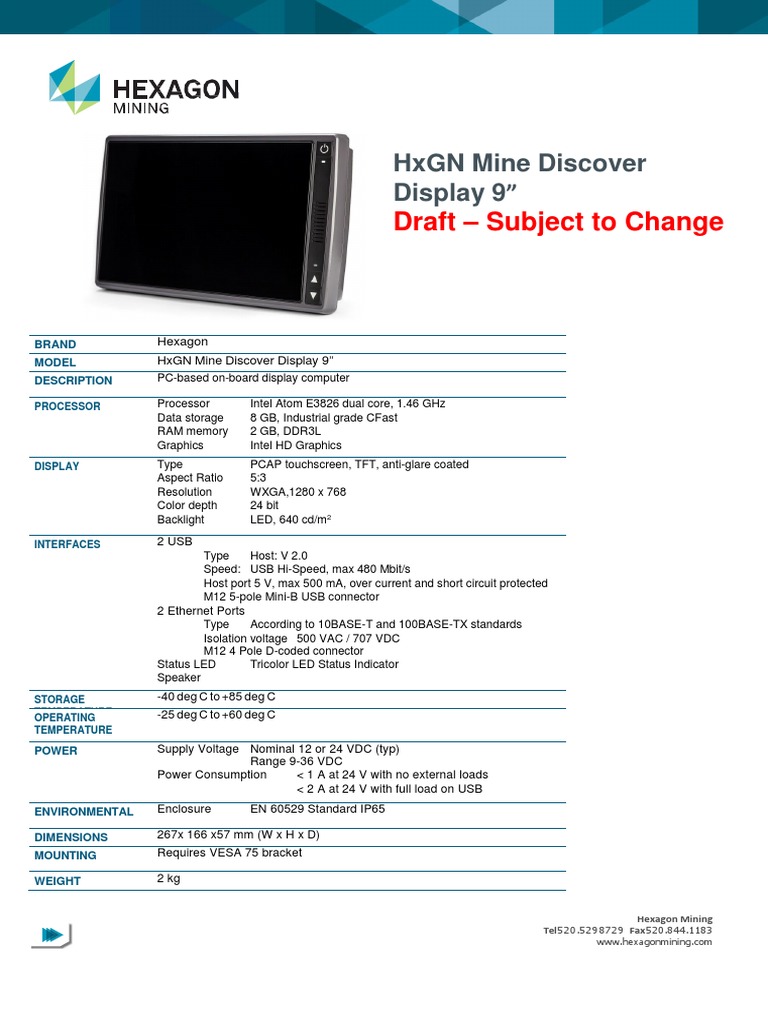 Draft - Subject To Change: HXGN Mine Discover Display 9 " | PDF