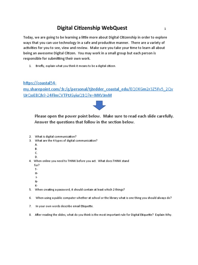 Digital Citizenship Webquest Student Copy Final | Download Free PDF ...