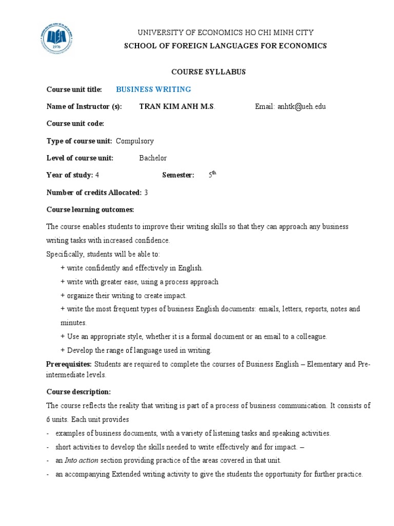 Business Writing Course Syllabus | PDF | Learning | Communication