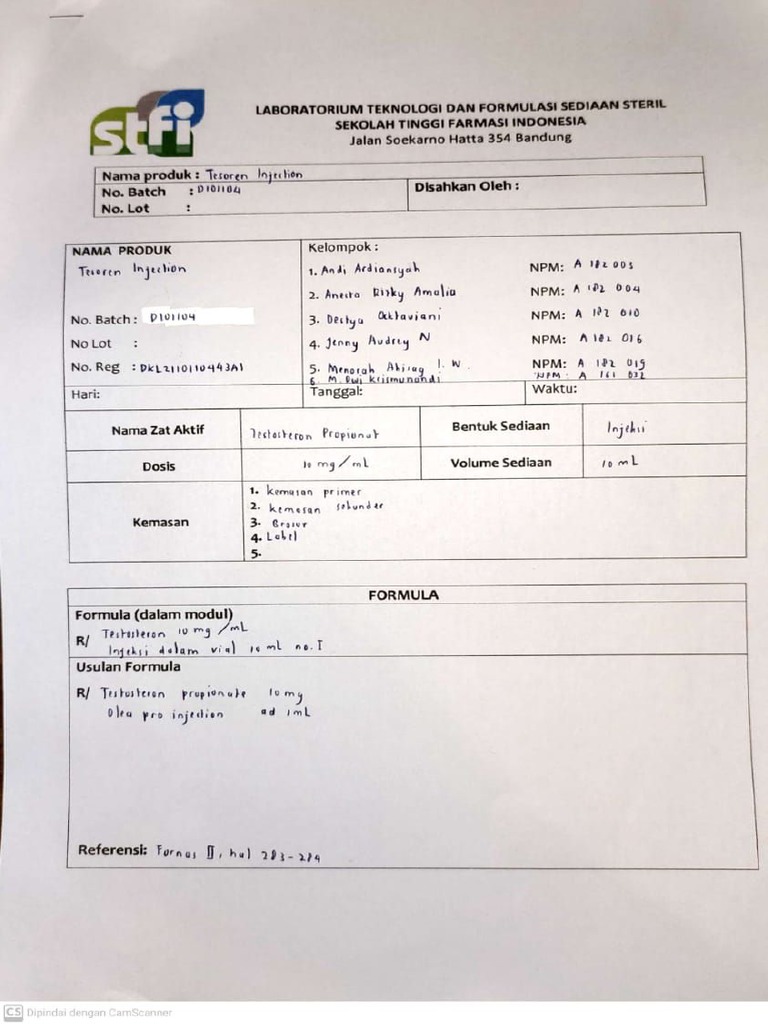 Kelompok 1 - Reg Sore - Injeksi Testosteron | PDF