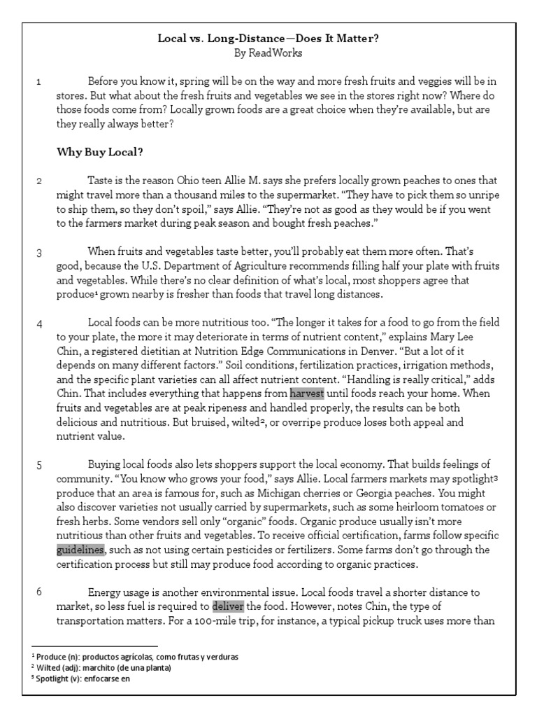 Local Vs Long-Distance Does It Matter - Reading Text | PDF | Foods ...