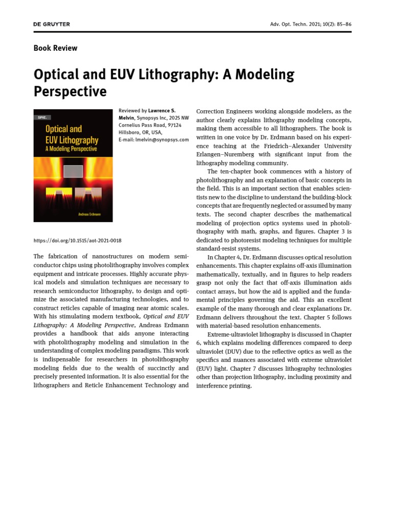 Optical and EUV Lithography: A Modeling Perspective: Book Review | PDF ...