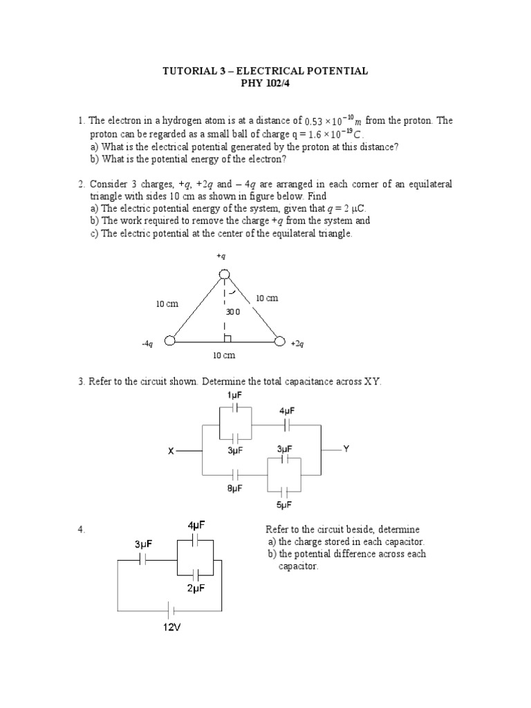 Tutorial 2 - Electrical Potential | PDF | Physics | Capacitor