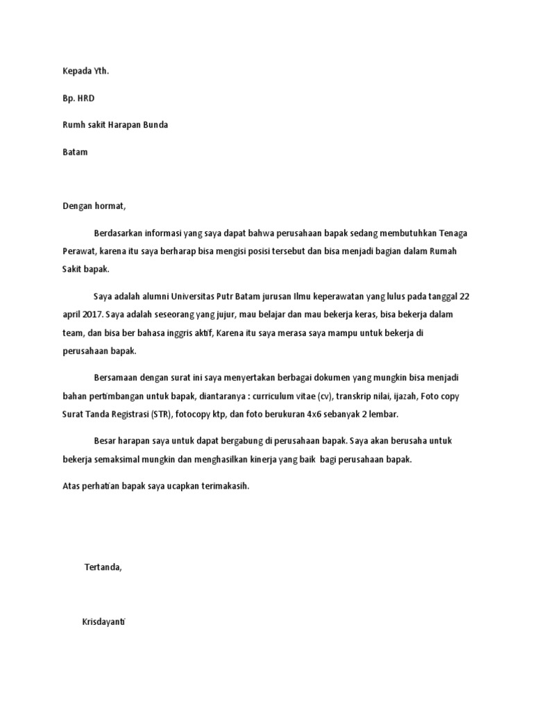 Contoh Surat Lamaran Kerja Perawat 5 Fress Graduate | PDF