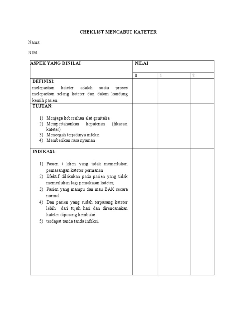 Cheklist Mencabut Kateter | PDF | Sains & Matematika