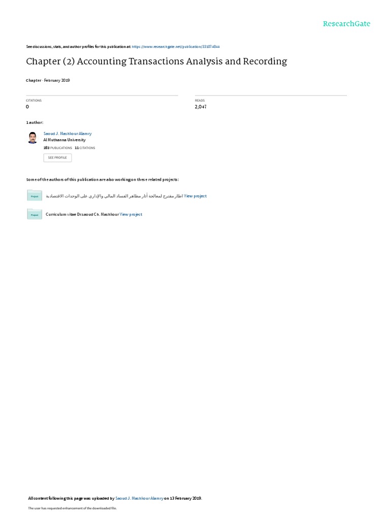 Chapter (2) Accounting Transactions Analysis and Recording: February ...