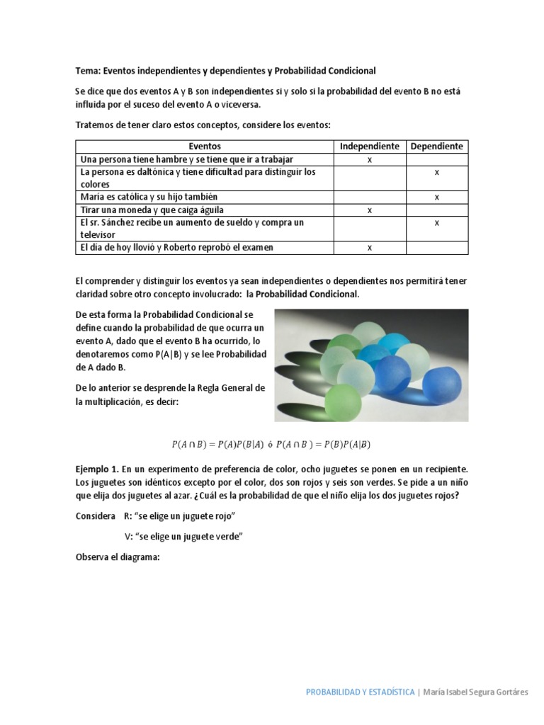 Tema: Eventos Independientes y Dependientes y Probabilidad Condicional ...