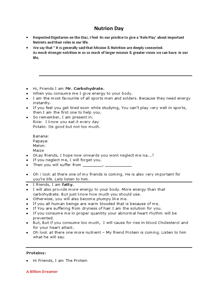 Nutrition - Role Play Skit 333 | PDF | Vitamin | Vegetables