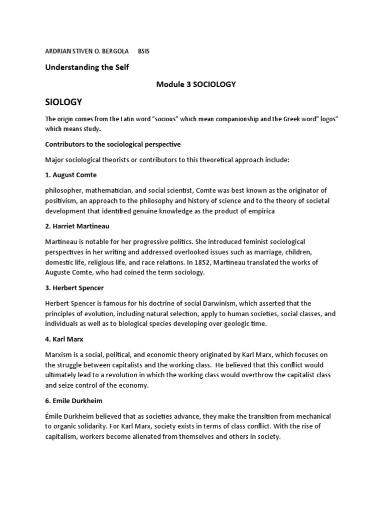 Siology: Understanding The Self Module 3 SOCIOLOGY | PDF | Anthropology ...