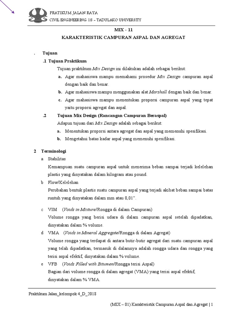 1.MIX Karakteristik Campuran Aspal Dan Agregat | PDF
