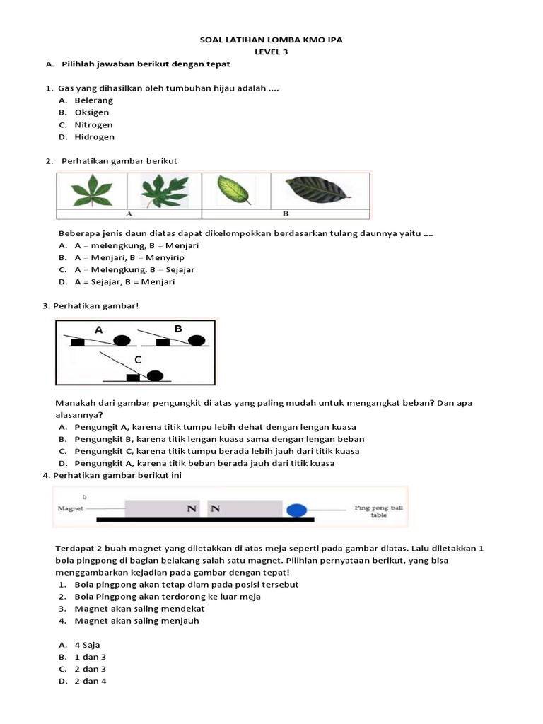 Soal Latihan Lomba Kmo Ipa Level 3 Part 1 | PDF