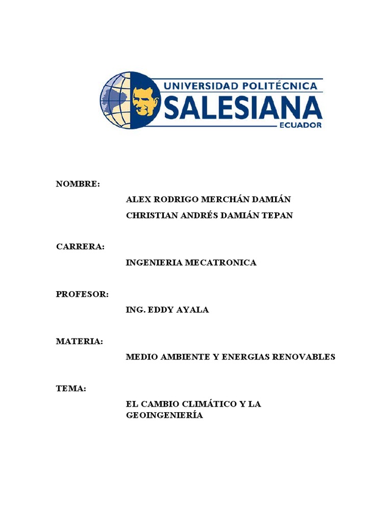 Ensayo Del Cambio Climático y La Geoingeniería (Christian Damian, Alex ...