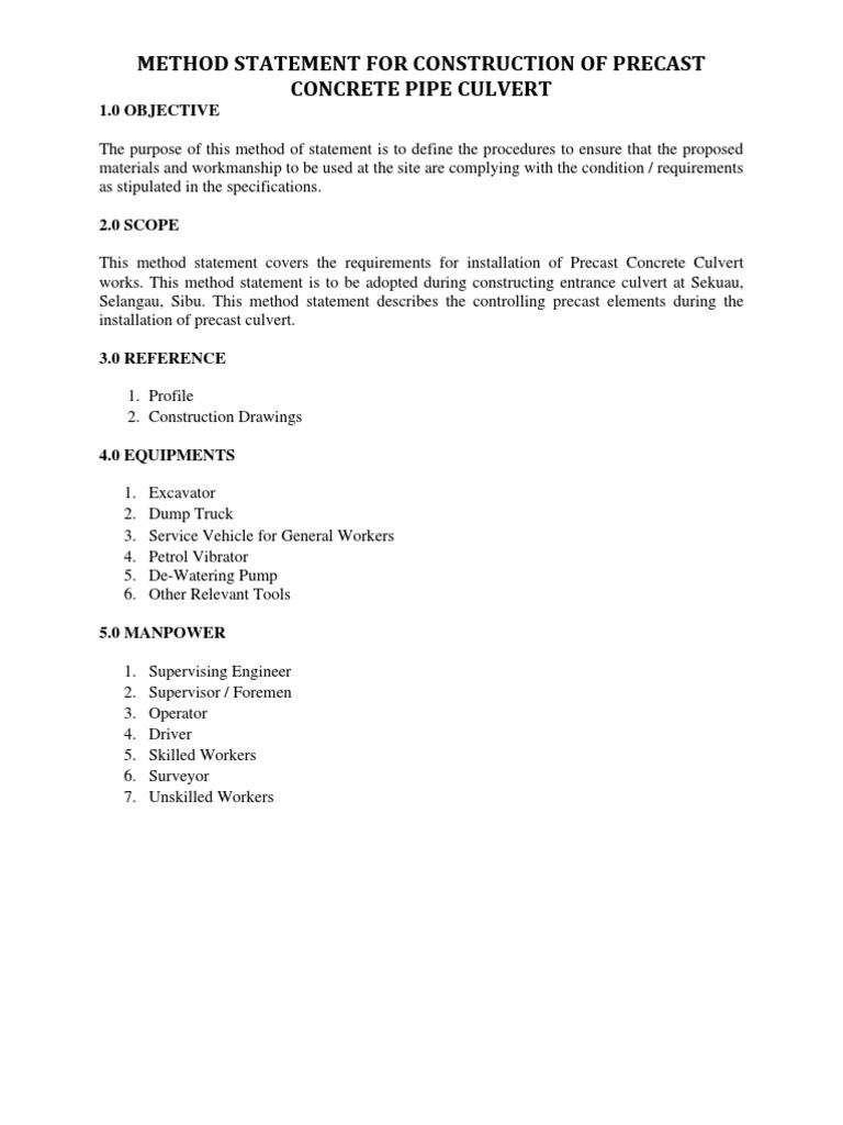 PC Pipe Culvert MOS | PDF | Concrete | Economic Sectors