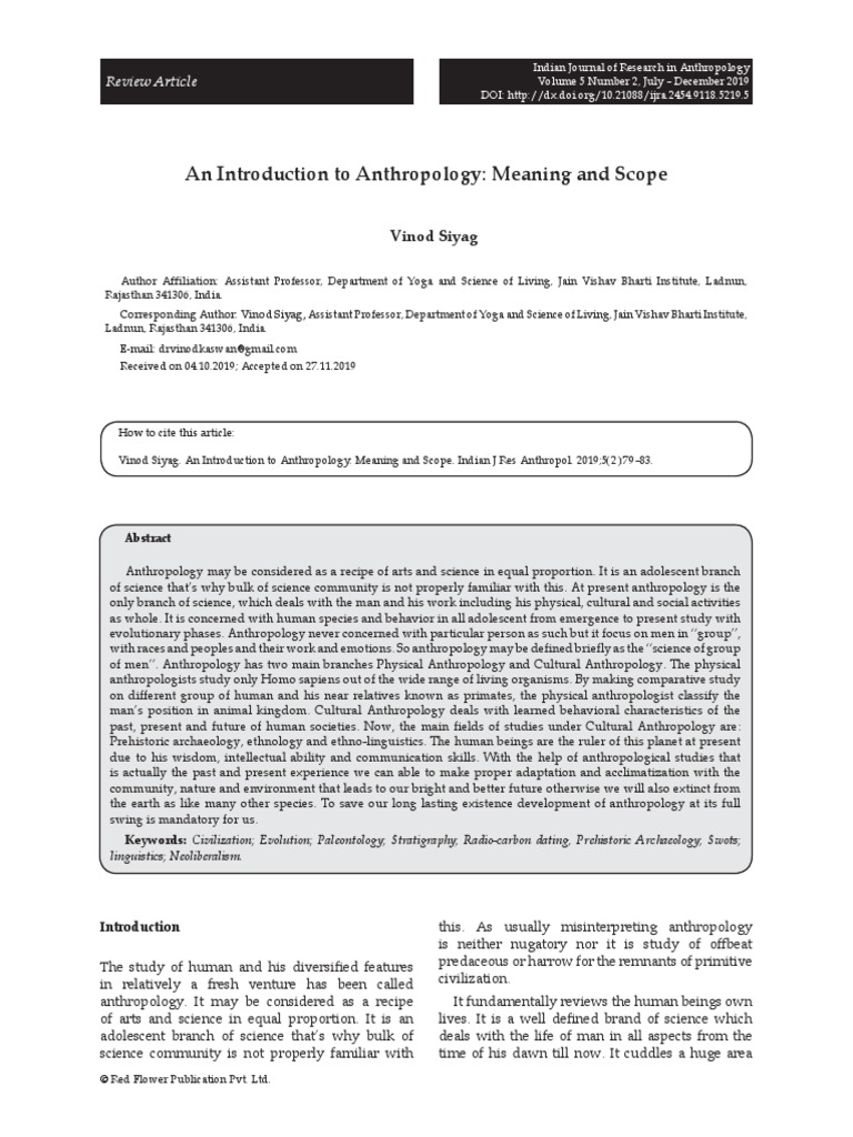 Intro To Anthro. Meaning and Scope | PDF | Anthropology | Cultural ...