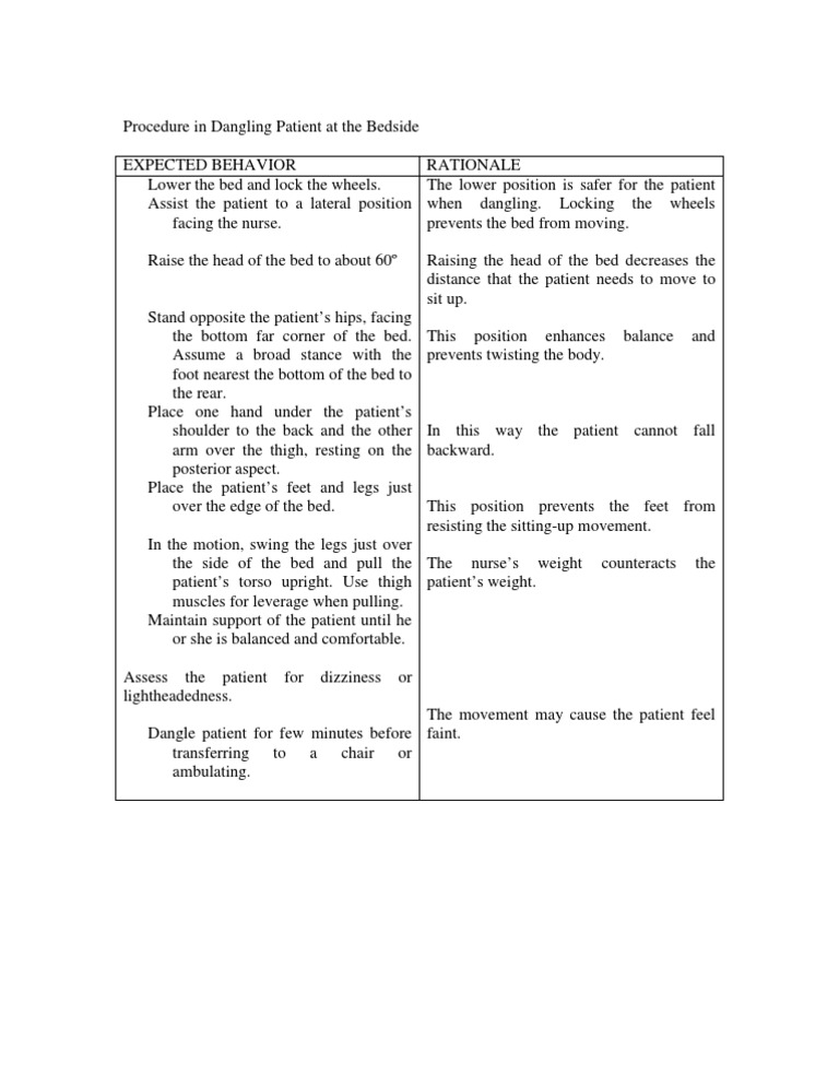 Dangling Procedure for Bedside Patients | PDF | Sports
