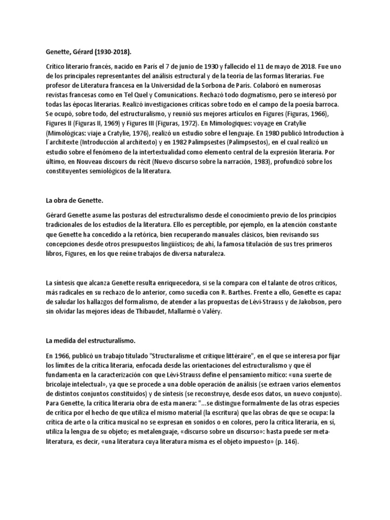 La Biografia de Gerard Genette | PDF | Clásicos