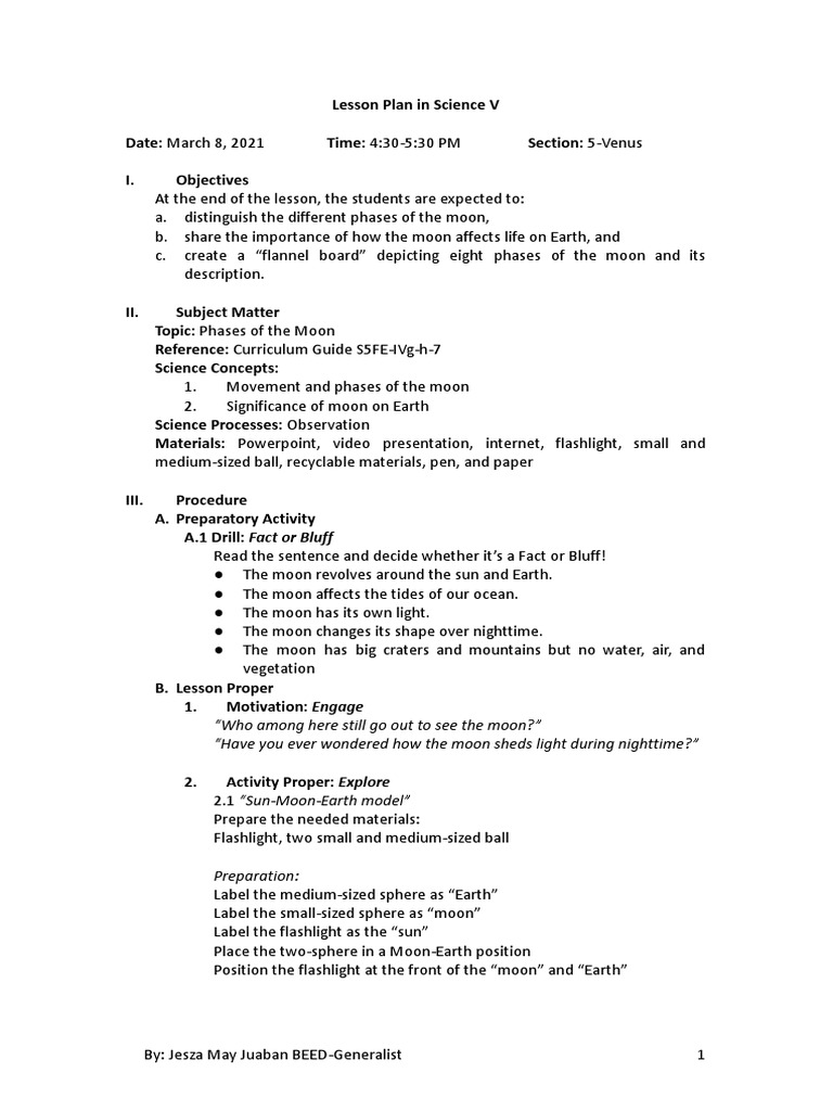 Lesson Plan in Science | PDF | Moon | Sun